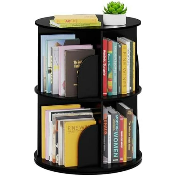 2 Tier Rotating Bookshelf Tower, Spinning Bookcase Lazy Susan ...