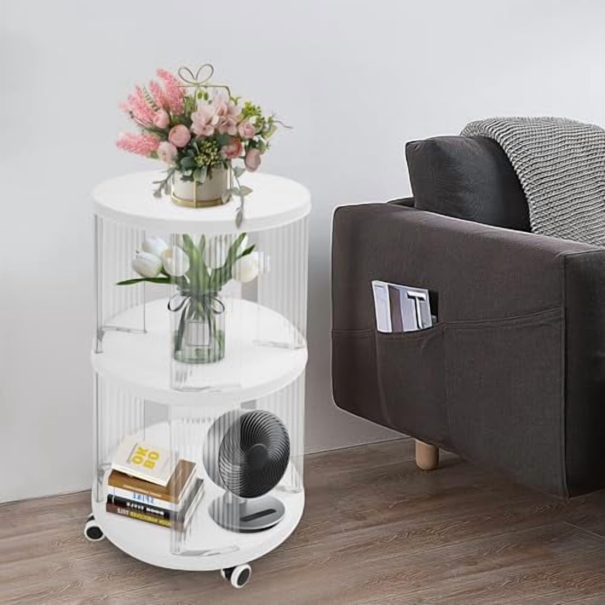 2 Tier Rotating Bookshelf Tower, Spinning Bookshelf Corner Organizer ...