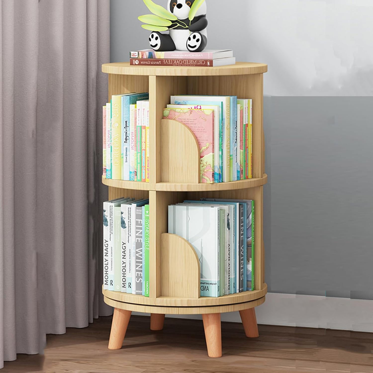 2-Tier Rotating Bookshelf with Baffle and Leg,360° Display Bookcase ...