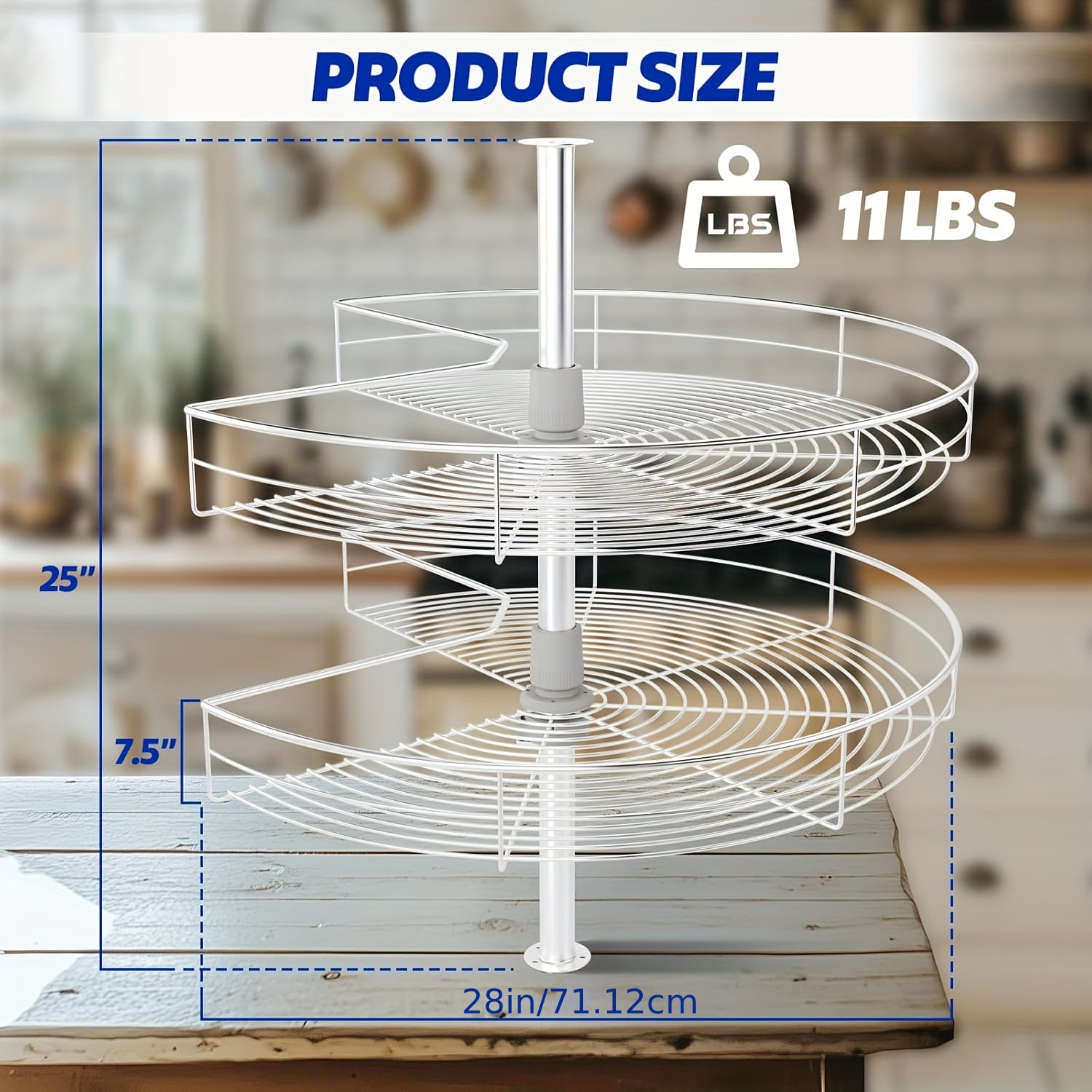 2-Tier Rotating Cabinet Basket, 270° Spinning Base with Adjustable ...
