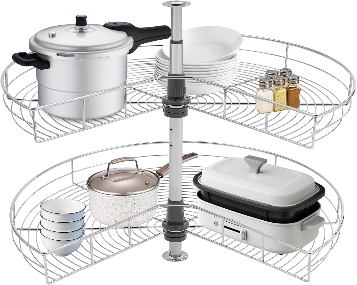 2-Tier Rotating Storage Shelf Rack, Adjustable Height Corner Cabinet ...