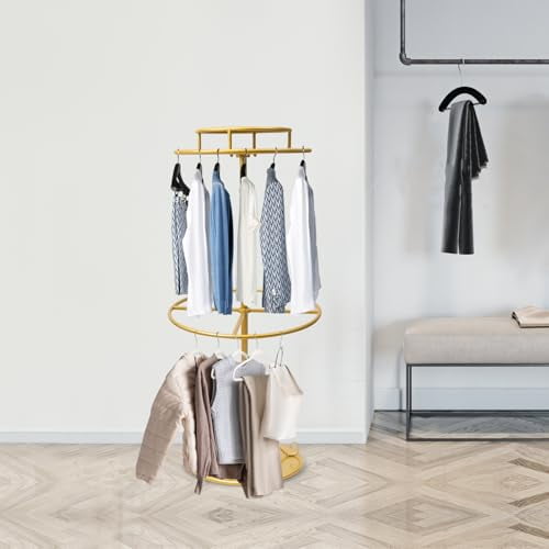 2-Tier Round Clothing Rack 360° Rotating Clothes Rack Floor-Standing ...