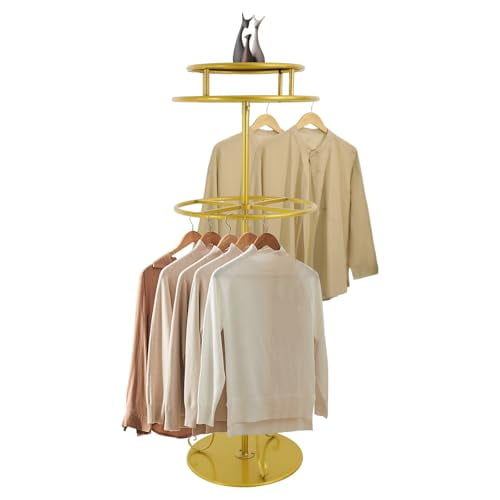 2-Tier Round Clothing Rack 360° Rotating Clothes Rack Floor-Standing ...