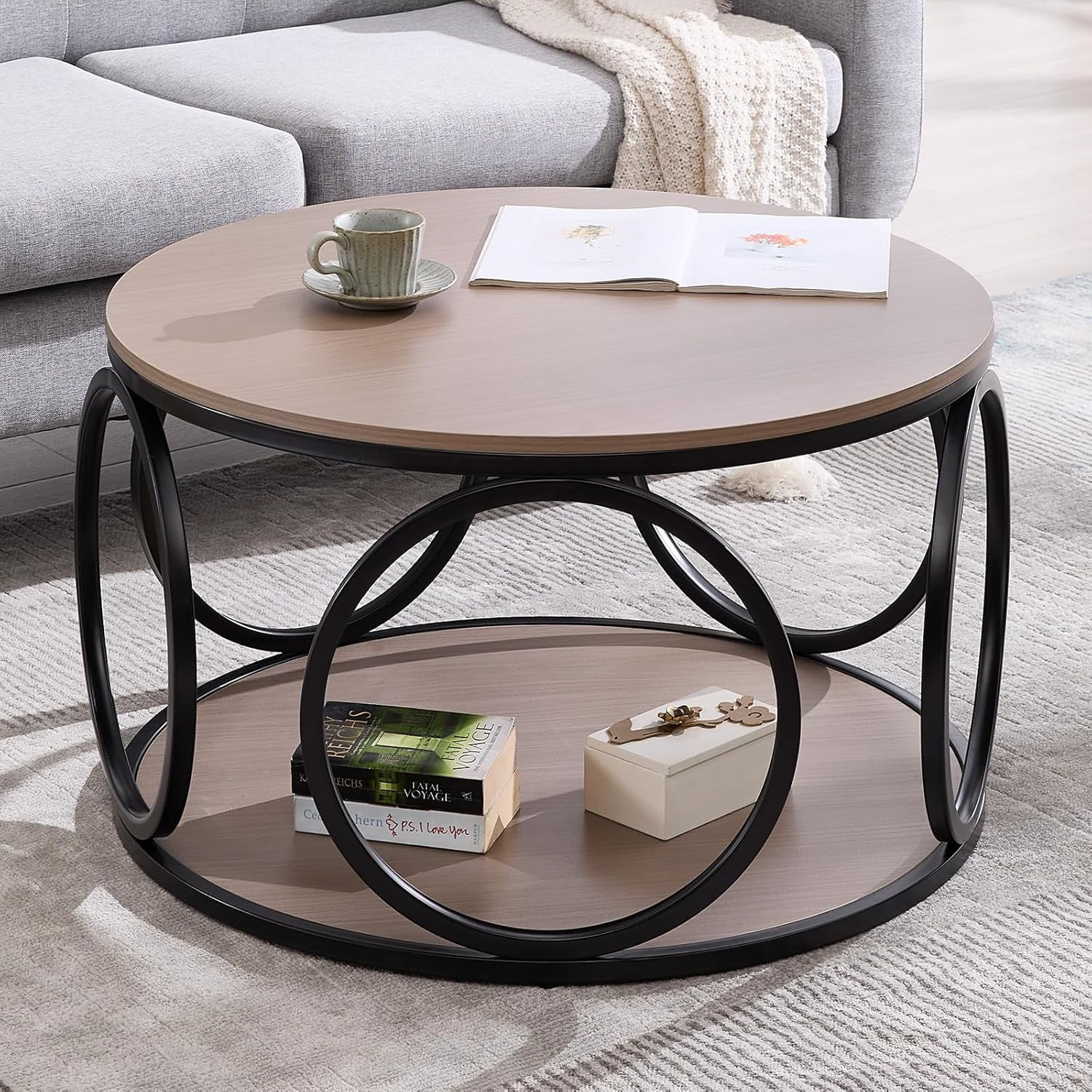 2 Tier Round Coffee Table 31.5"Modern Coffee Table for Living Room with ...