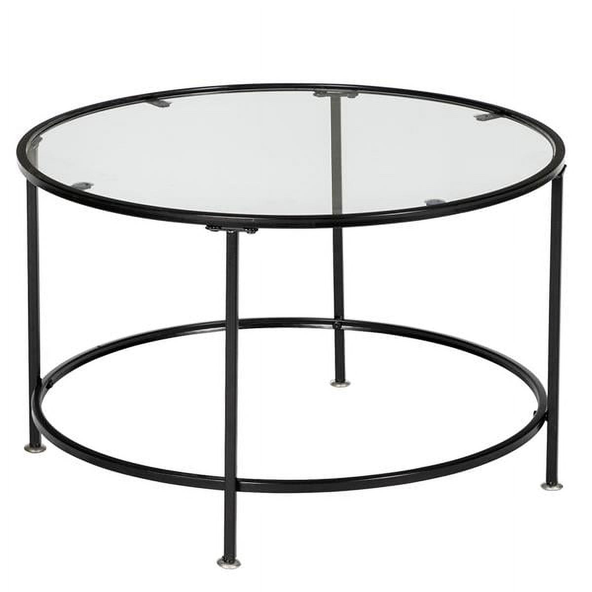 2-Tier Round Coffee Table – 5mm Tempered Glass Countertops with Wrought ...