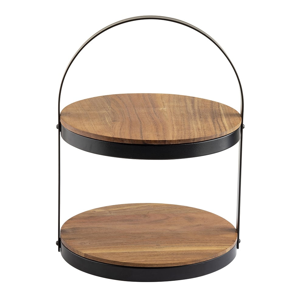 2+Tier+Round+Display+Stand+-+12%22D+x+16%22H%2c+Acacia+Wood%2fBlack ...