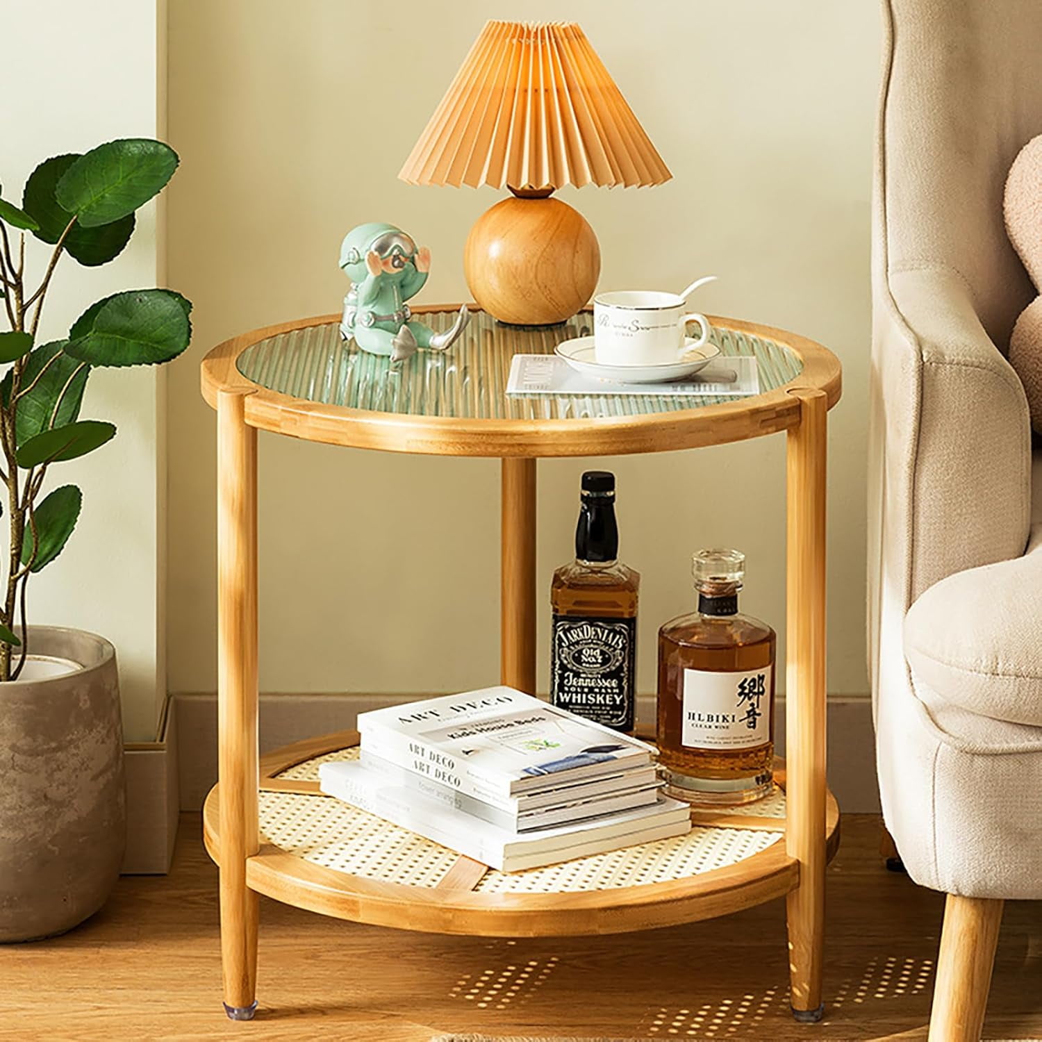 2-Tier Round End Table, Modern Center Table with Storage Shelf Small ...