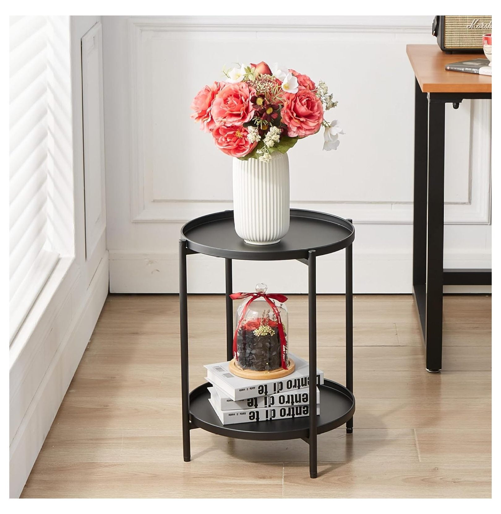 2 Tier Round Metal Side Table, Tiered Metal End Tables Coffee Table ...