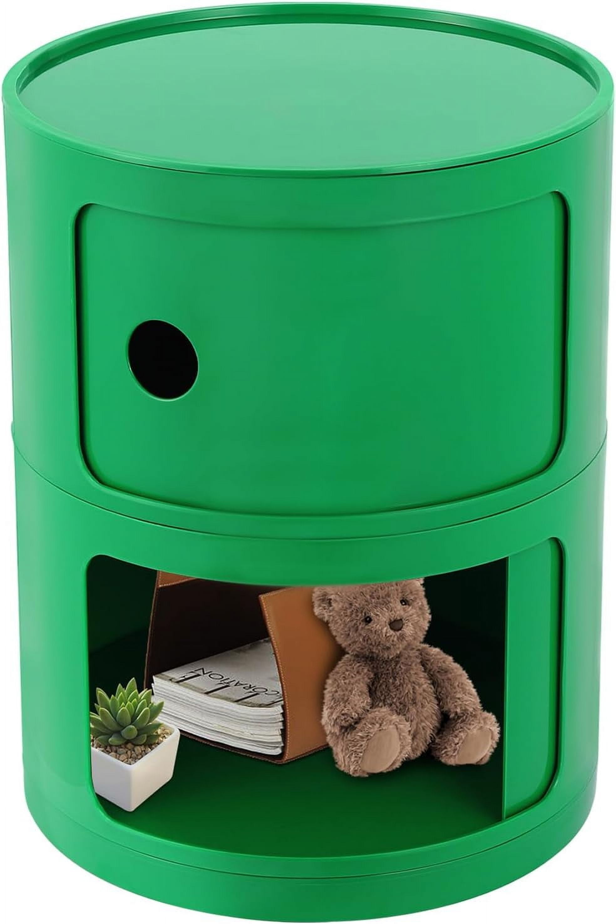 2 Tier Round Nightstand with Storage, Plastic Nightstand Storage Unit ...