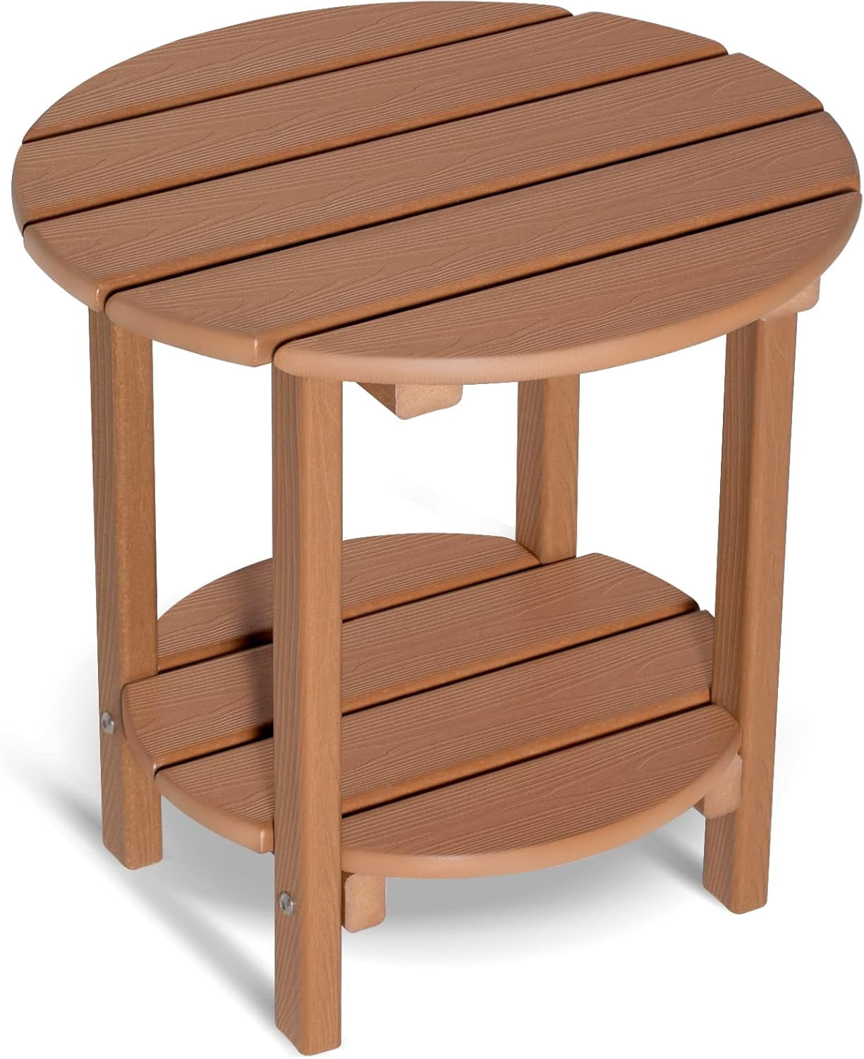 2 Tier Round Outdoor Side Table with Wood-Like Grain, 17.7" HDPE Table ...