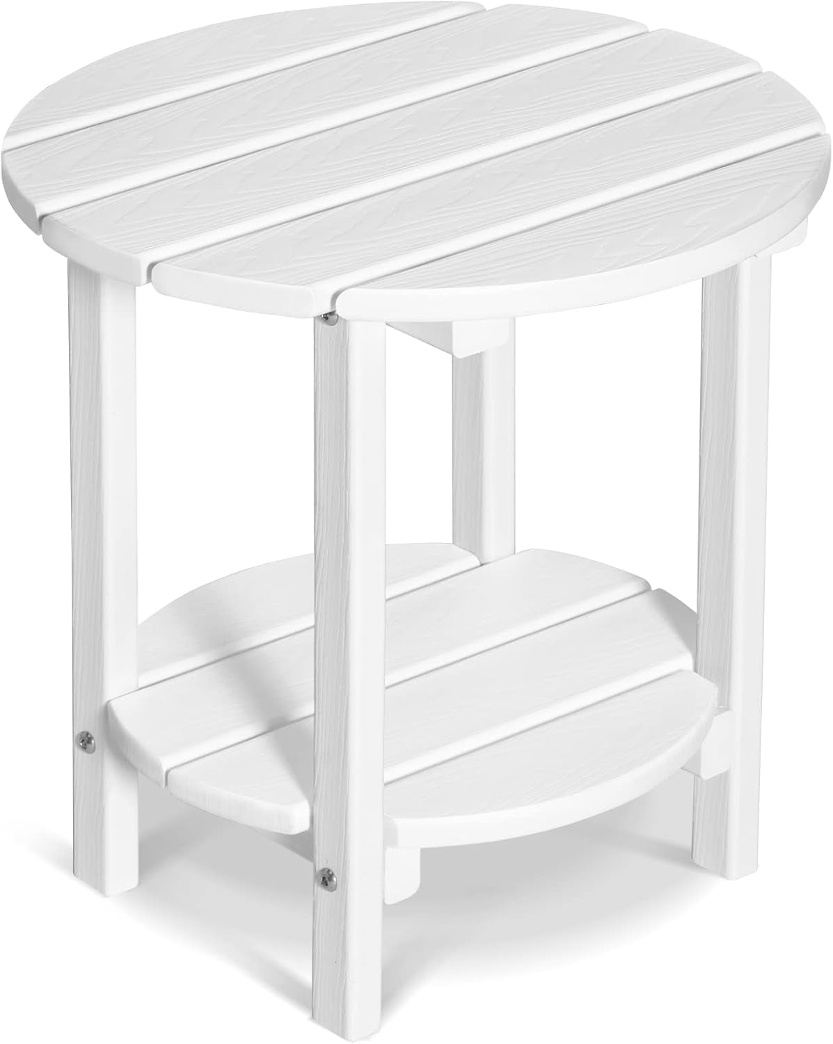2 Tier Round Outdoor Side Table with Wood-Like Grain, 17.7" HDPE Table ...
