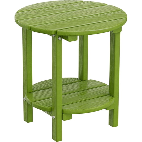 2-Tier Round Outdoor Side Table with Wood-Like Grain, HDPE Patio End ...
