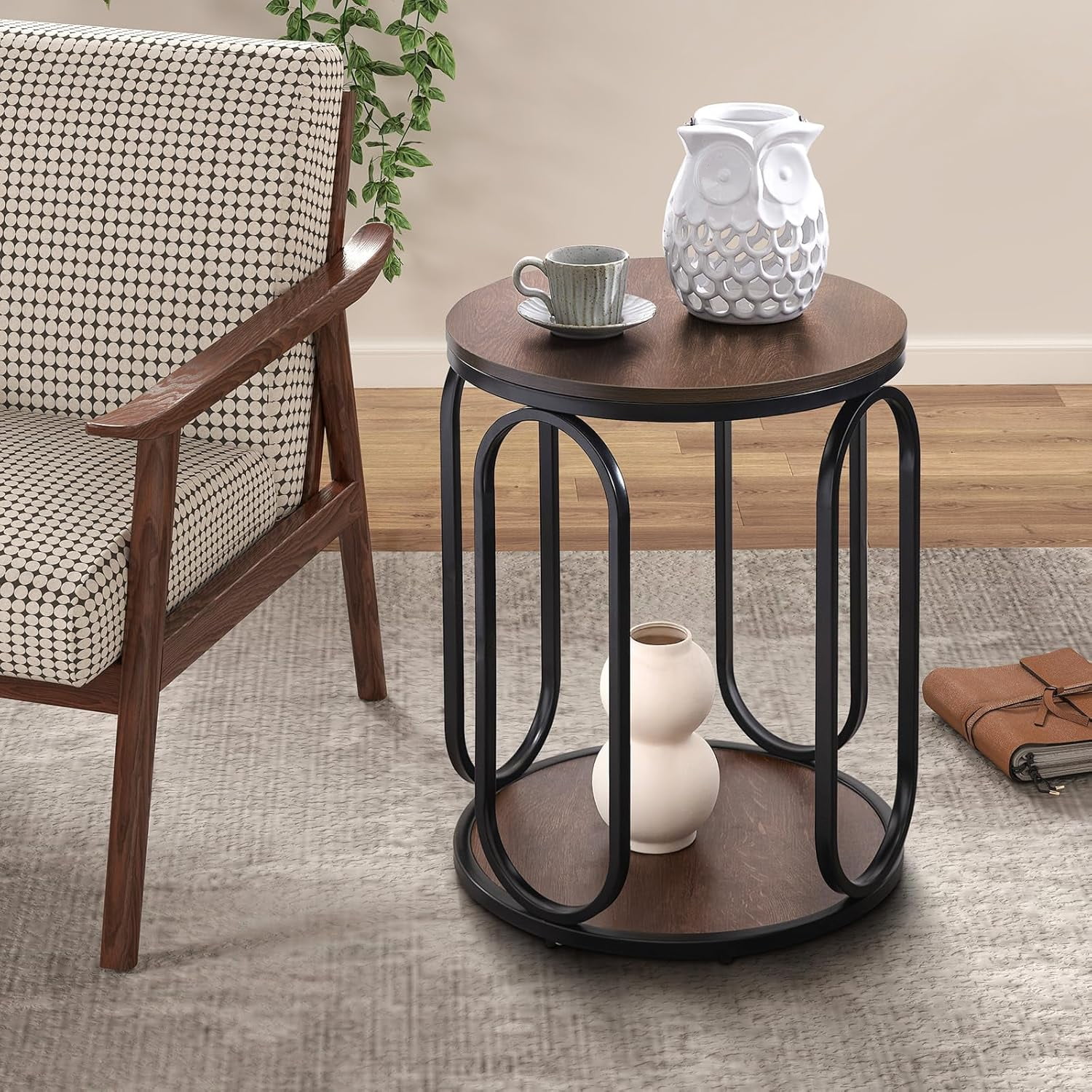 2 Tier Round Side Table 24.6"H Round End Table Industrial Side Table ...