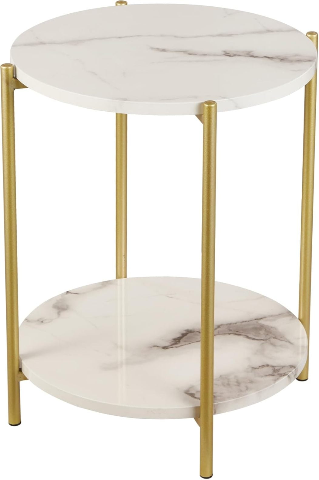 2 Tier Round Side Table, Marble End Tables Coffee Table Simplistic Sofa Table Waterproof ...