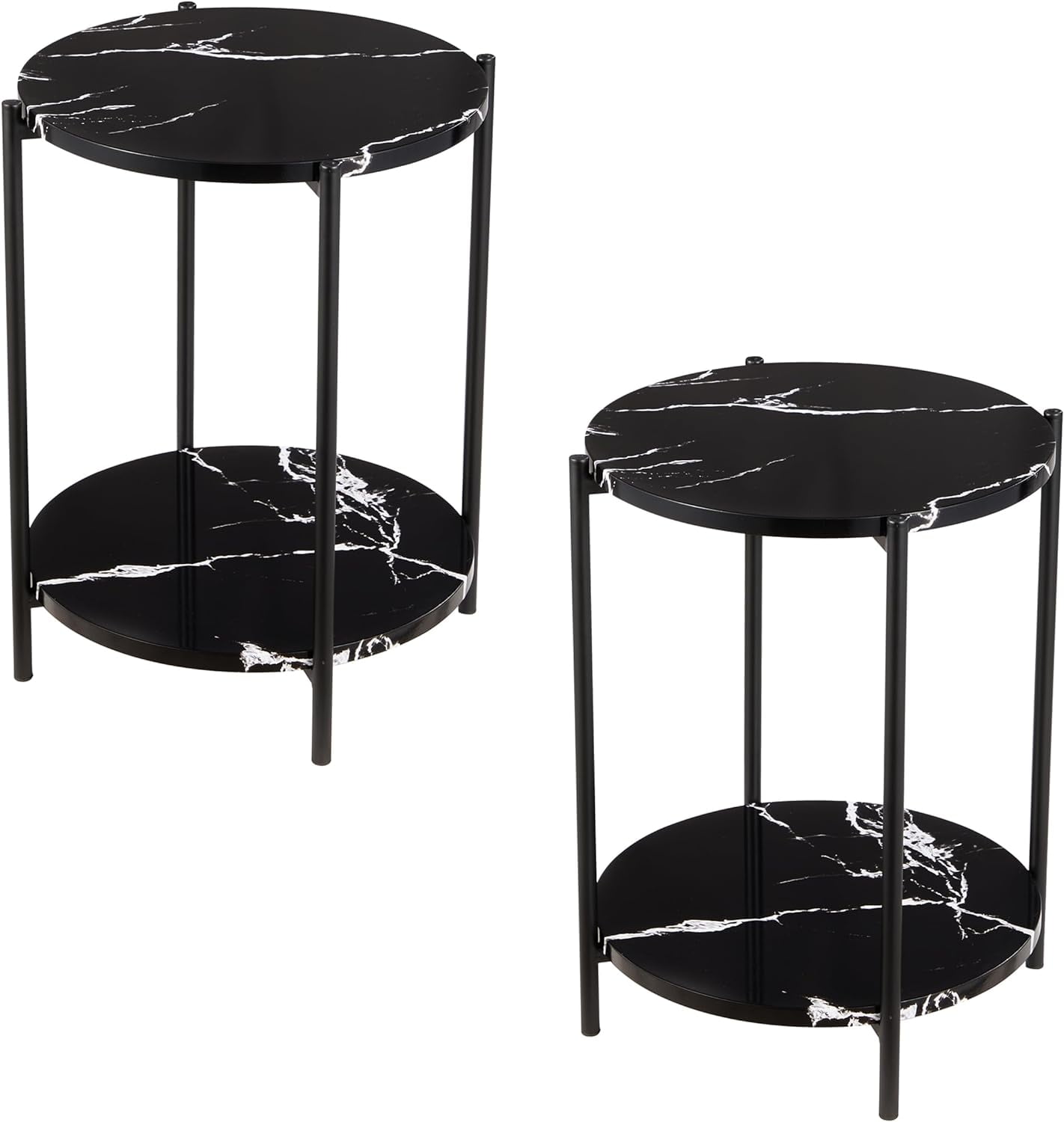 2 Tier Round Side Table, Marble End Tables Coffee Table Simplistic Sofa ...