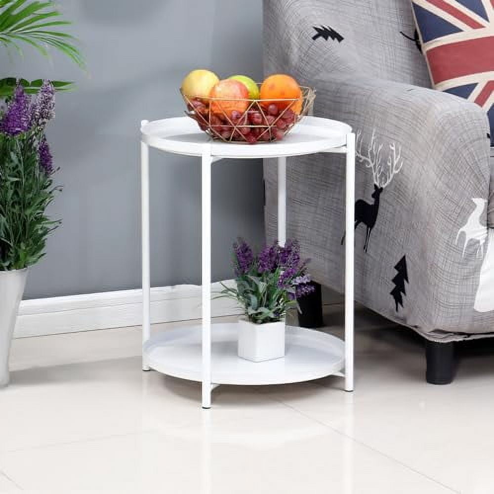 2 Tier Round Side Table, Metal Side Table Waterproof Small Nightstand ...