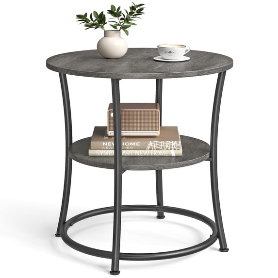 2 Tier Round Side Table With Sturdy Steel Frame Spacious Tabletop ...