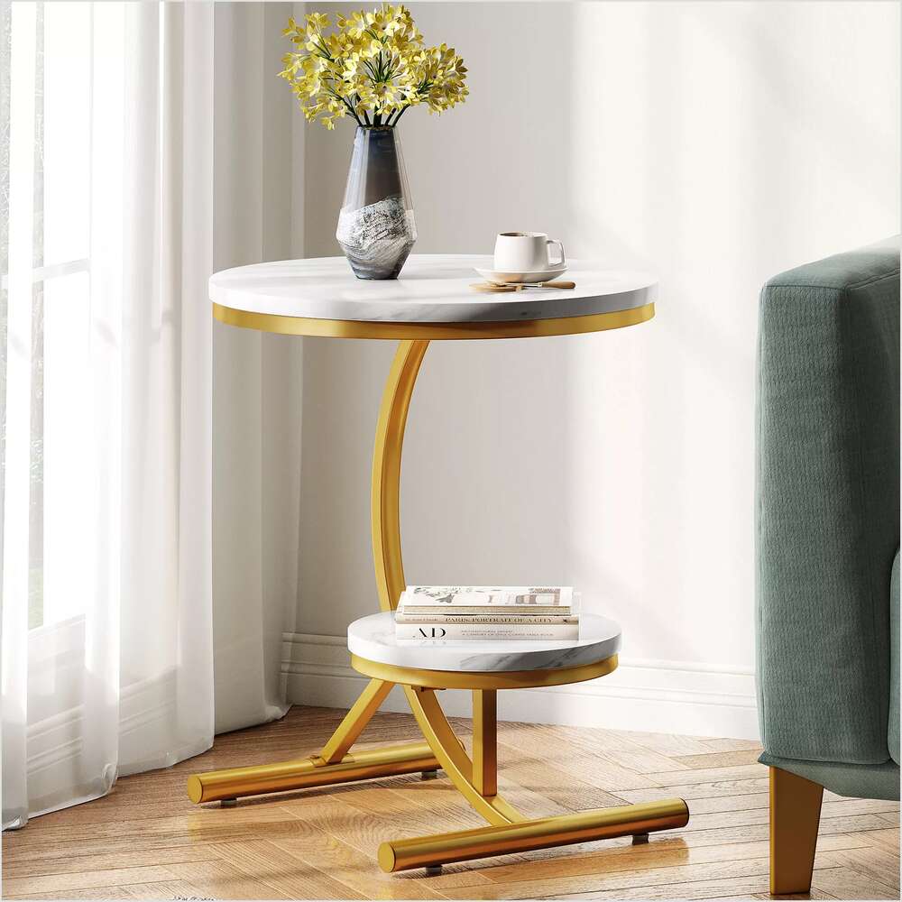 2 Tier Round Sofa Side End Table for Living Room Small AccENTt Table ...