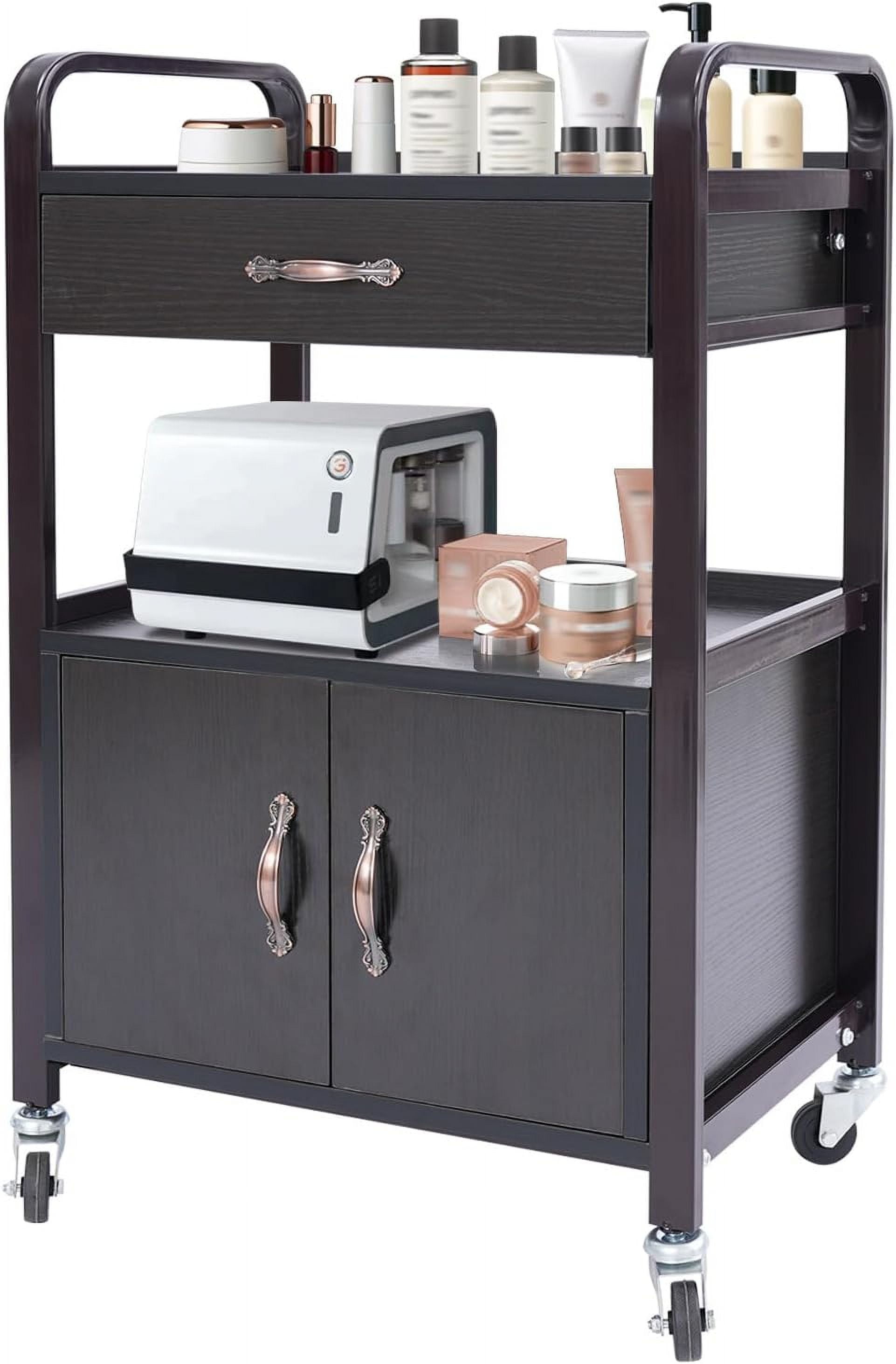 2-Tier Salon Trolley Cart with Wheels, Wooden Mobile Utility Cabinet ...