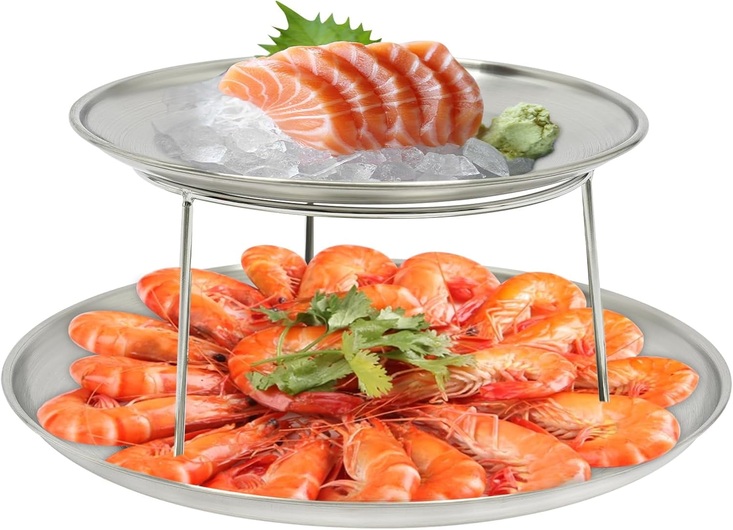 2-Tier Seafood Plate, Silver Round Pizza Tray Riser Rack, Food Holder ...