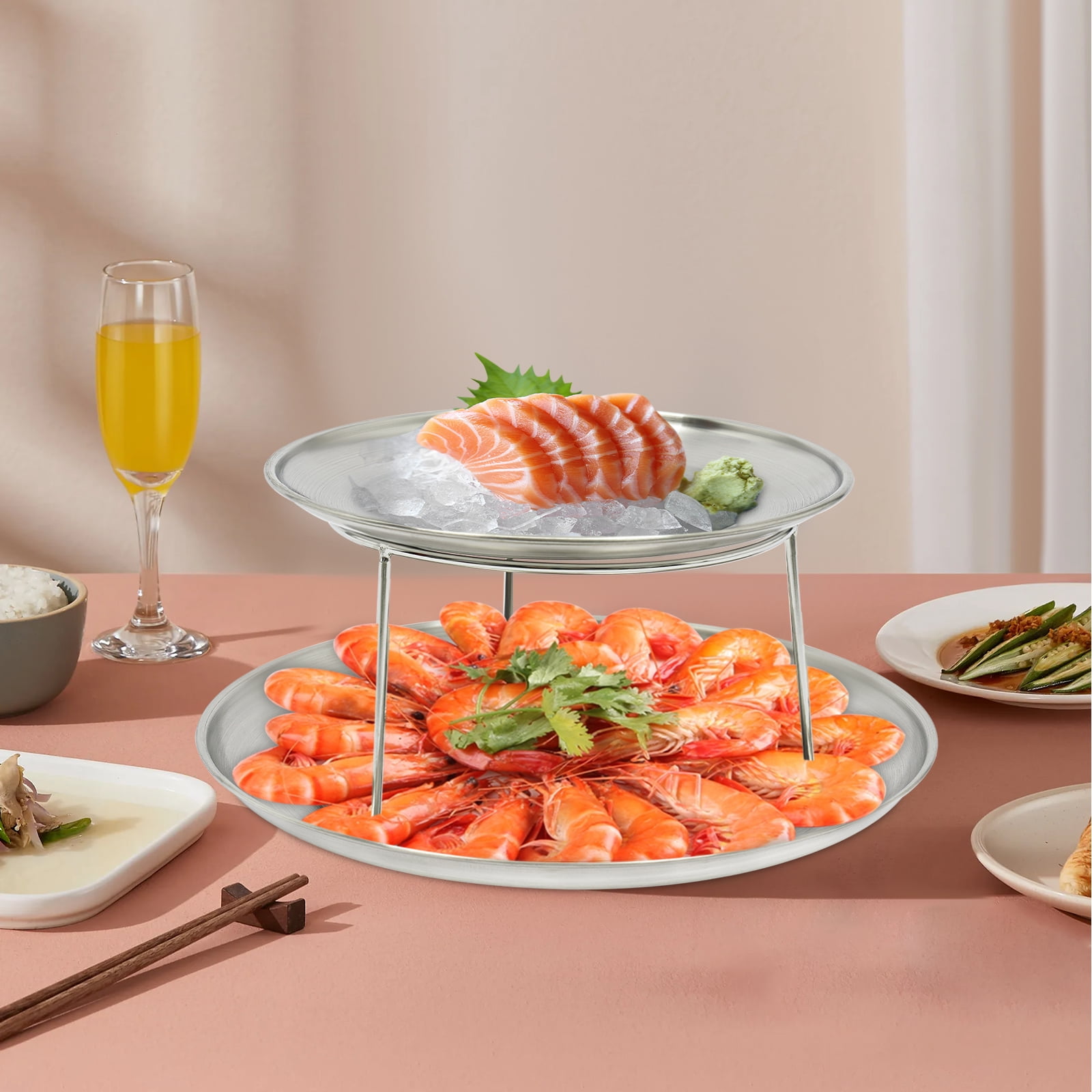 2-Tier Seafood Platter, Seafood Tower Set with 10" Round Trays and 8 ...