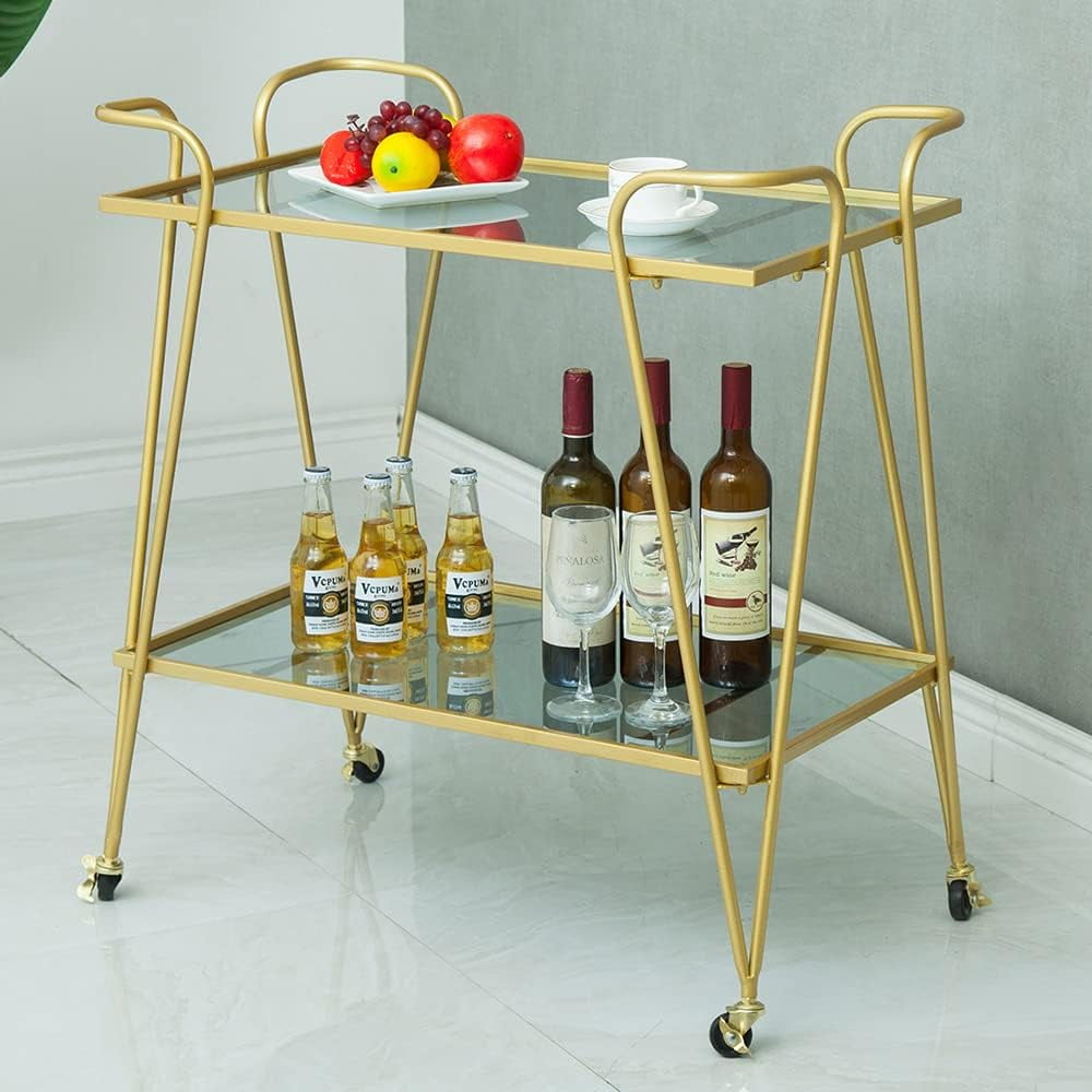 2-Tier Serving Bar Cart with Storage, Kitchen Island Cart, Wine Trolley ...