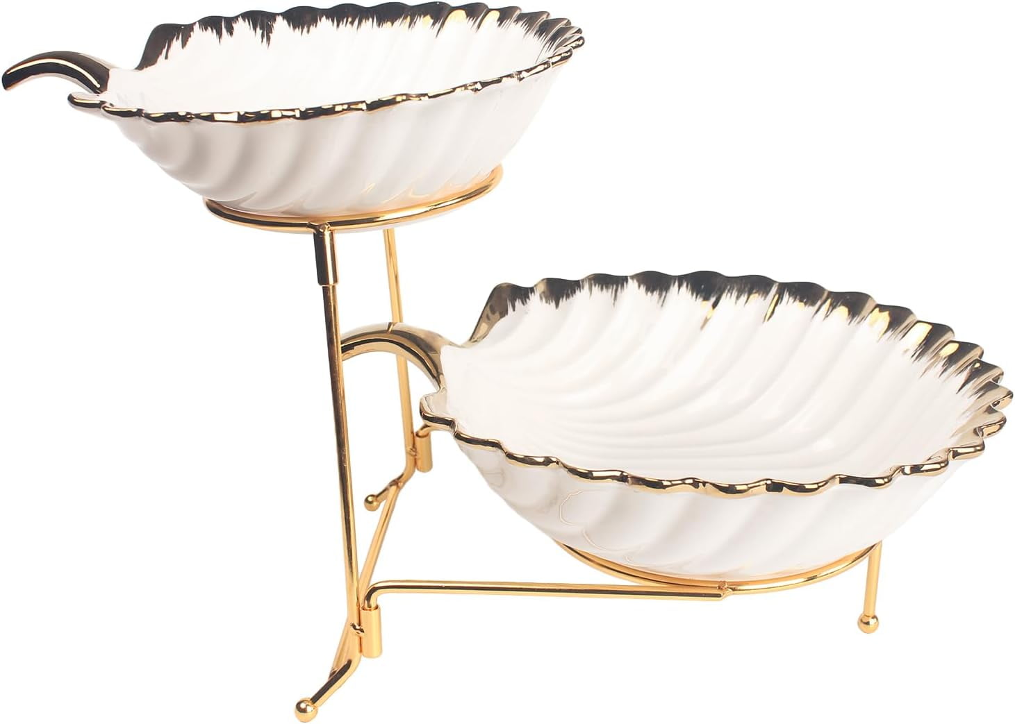 2-Tier Serving Rack with Ceramic Serving Bowls, Foldable Gold Stand ...