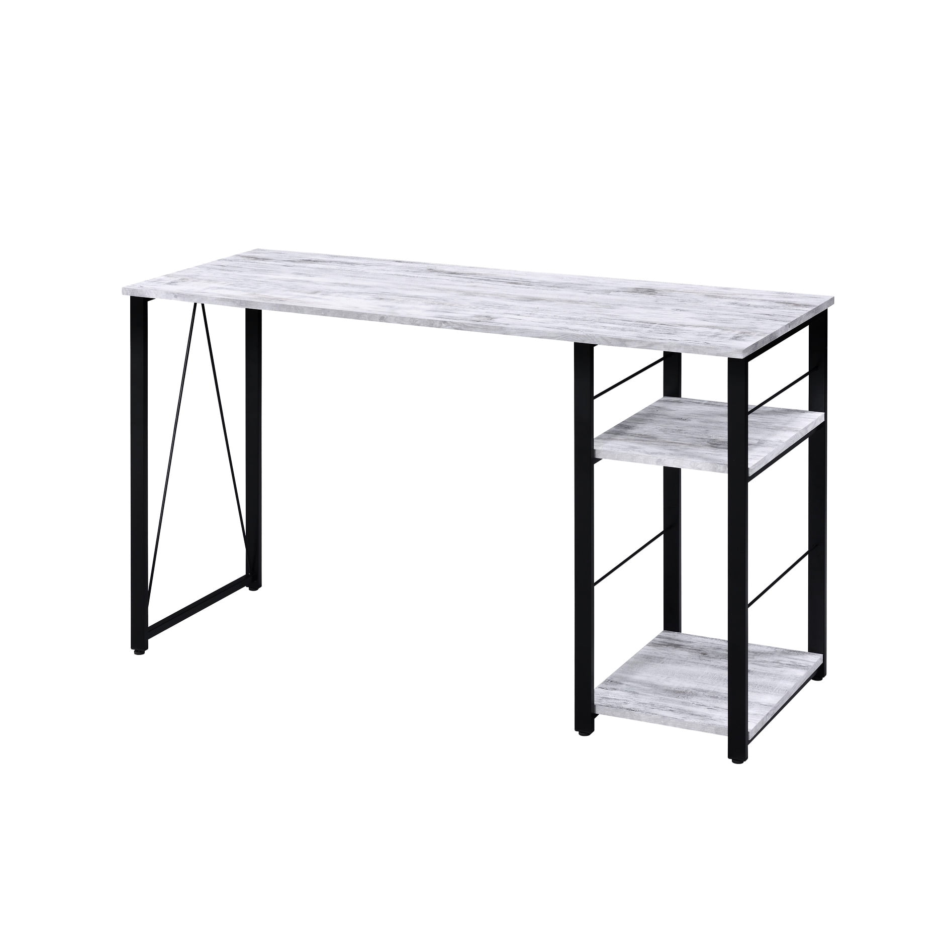 2 Tier Shelf Desk For Home In Antique White & Black With Metal ...