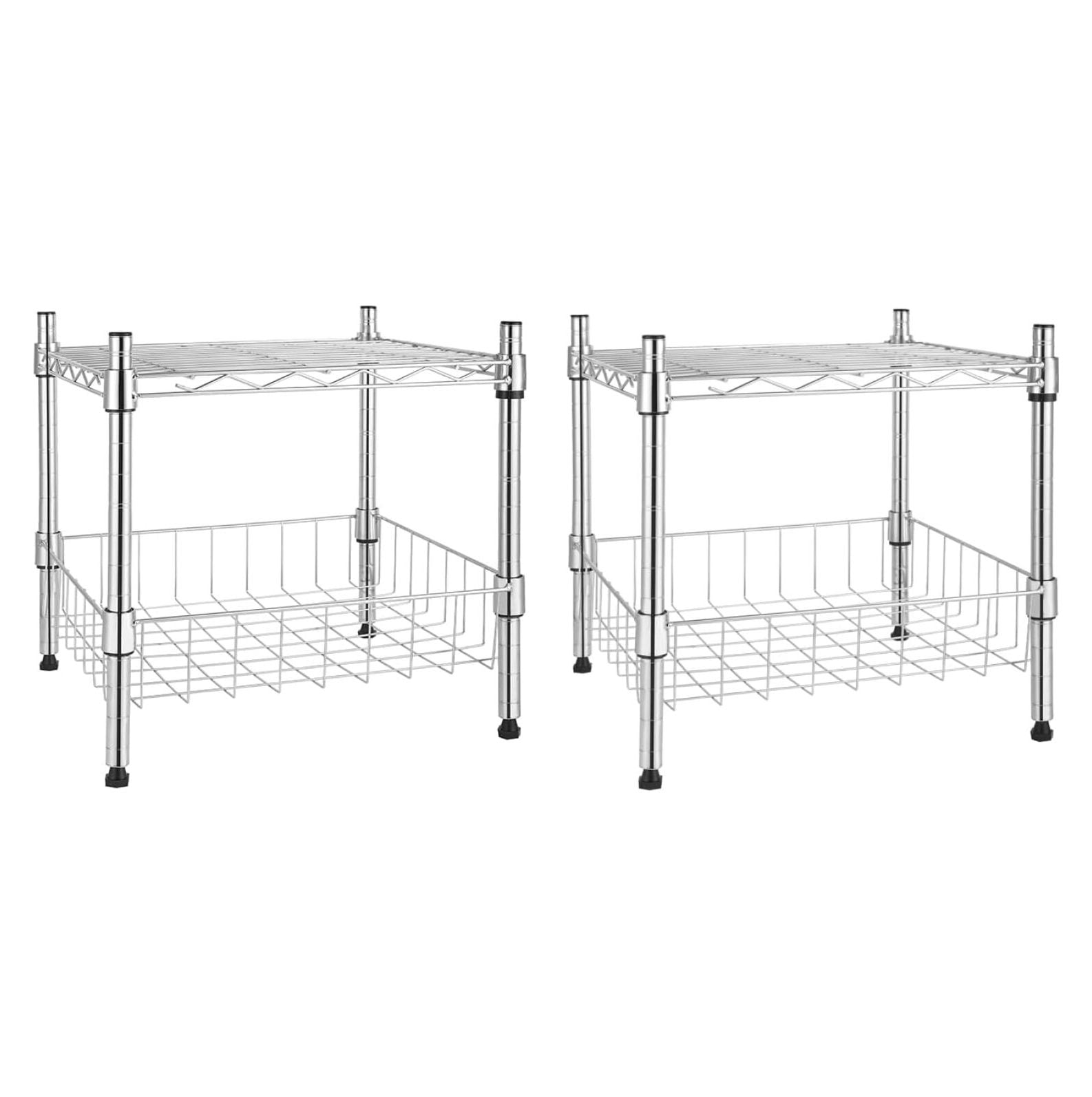 2-Tier Shelving Unit, 15" W x 13.8" D x 15" H Wire Metal Stackable ...