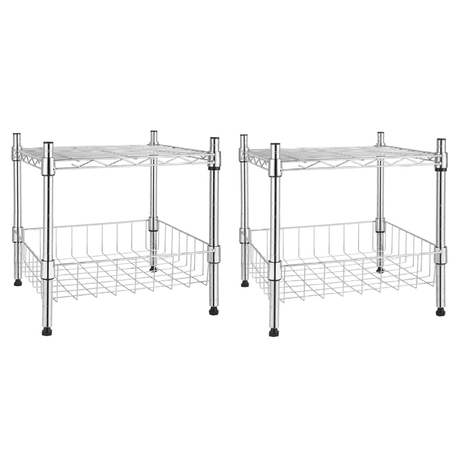 2-Tier Shelving Unit, 15" W x 13.8" D x 15" H Wire Metal Stackable ...