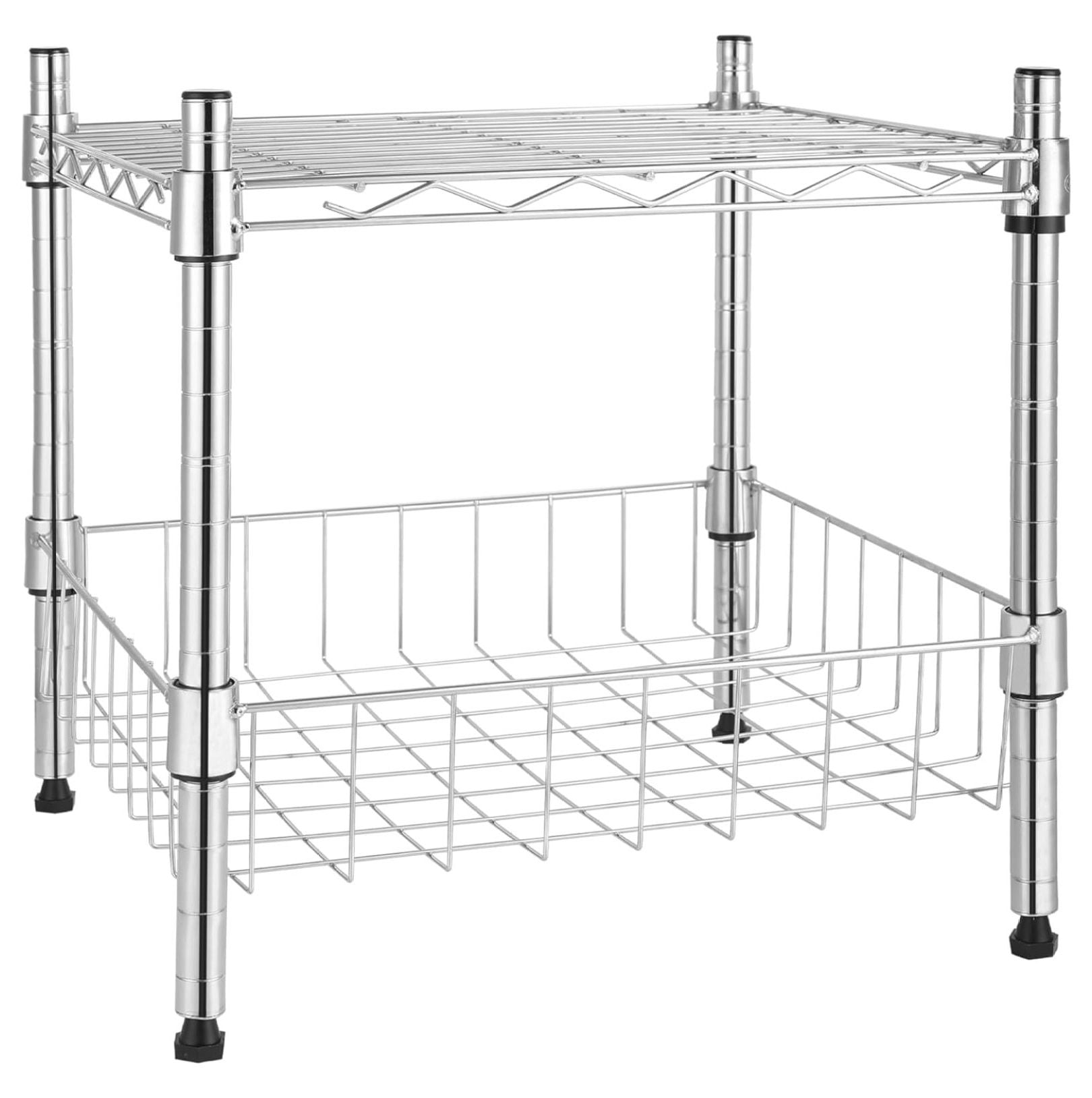 2-Tier Shelving Unit, 15" W x 13.8" D x 15" H Wire Metal Stackable ...