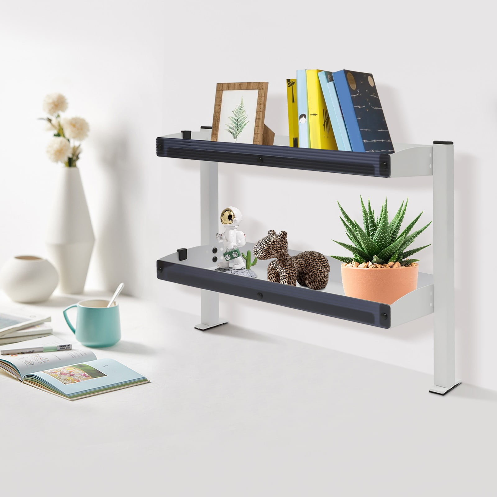 2-Tier Shelving with Adjustable Storage,White Storage Tray,for Living ...