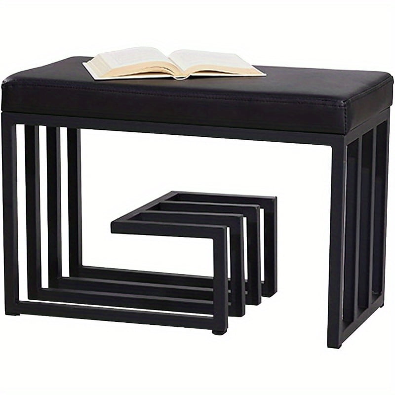 2 Tier Shoe Bench Black Metal Entryway Bench with Shoe Storage Modern ...