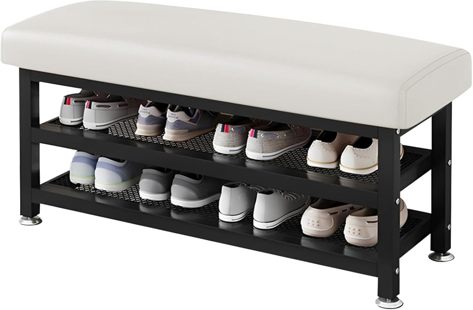 2-Tier Shoe Bench with Cushioned Seat, Entryway Storage Ottoman, Shoe ...