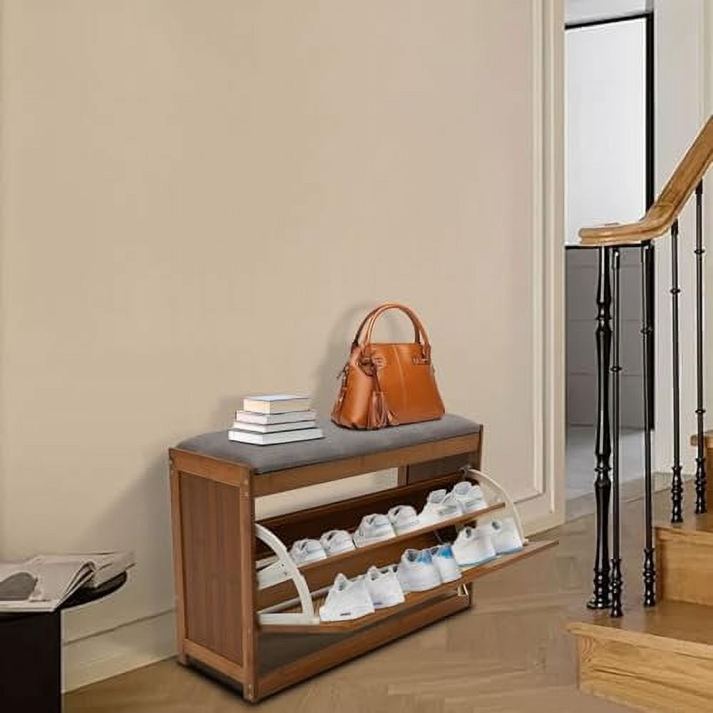 2-Tier Shoe Organizer for Entryway with Padded Seat, 27.5X 9X 17in ...