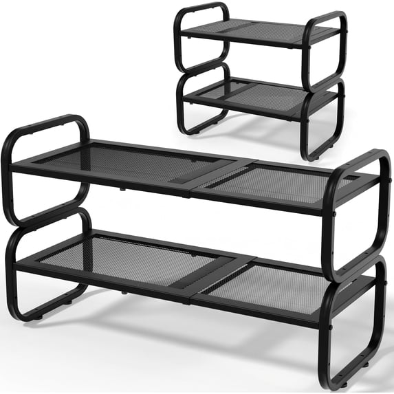 2 Tier Shoe Rack - Adjustable and Expandable Metal Shoe Organizer for ...