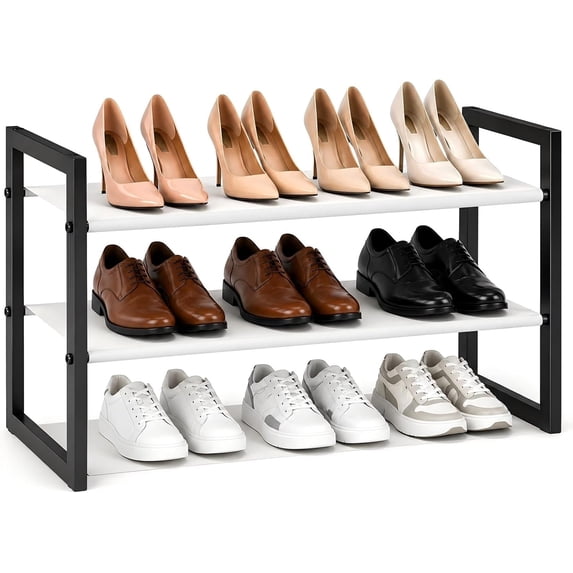 2-Tier Shoe Rack for Closet & Entryway, Stackable Shoe Organizer, Screw ...