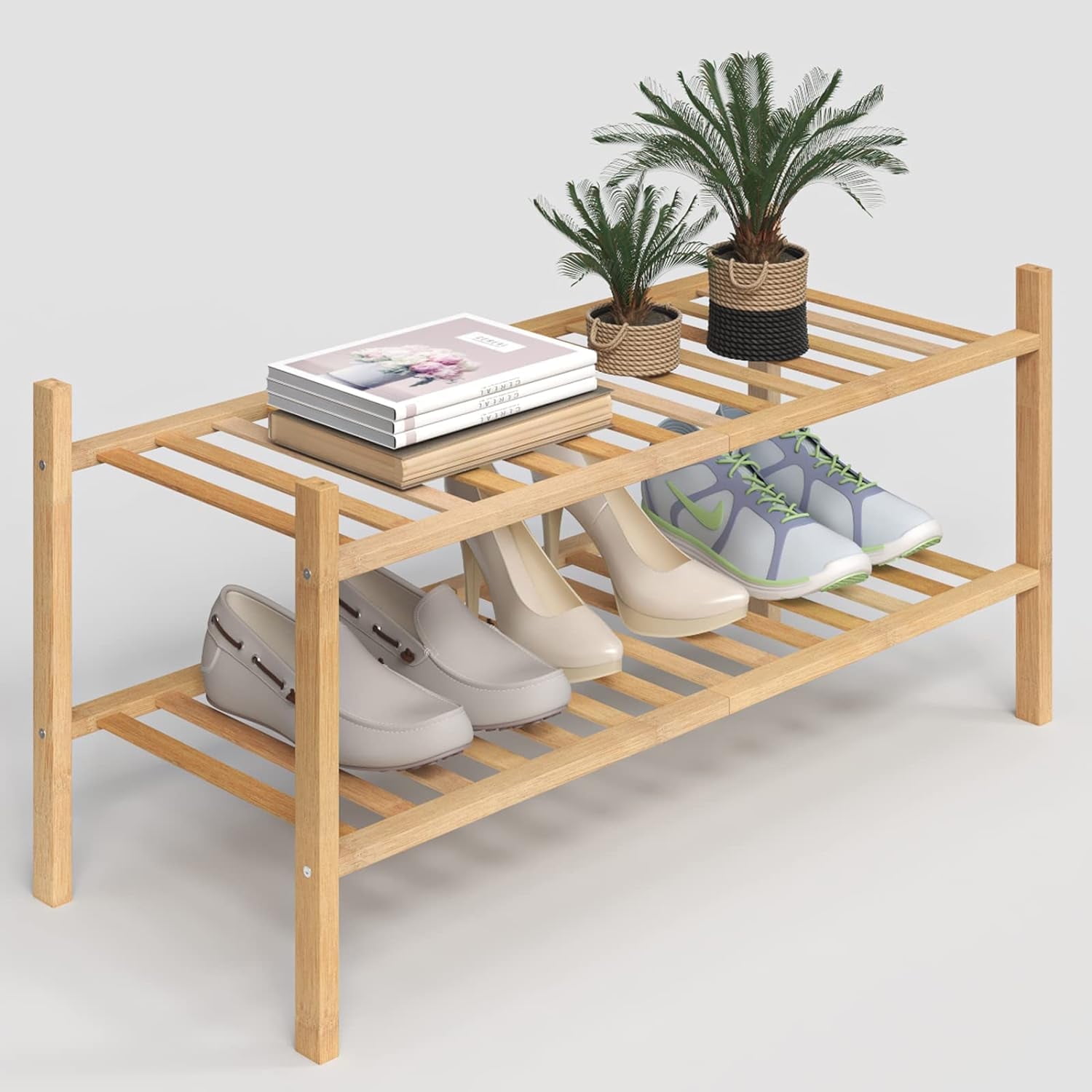 U`KING 2-Tier Stackable Shoe Rack for Closet, Burlywood - Walmart.com