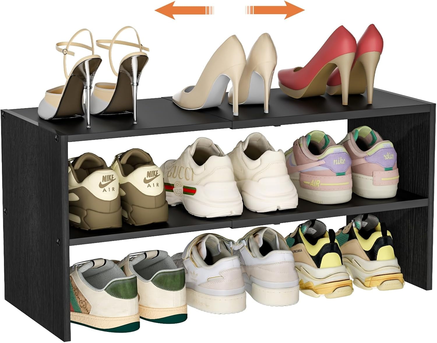 2-Tier Shoe Rack Organizer for Closet, Black Expandable Shoe Shelf ...