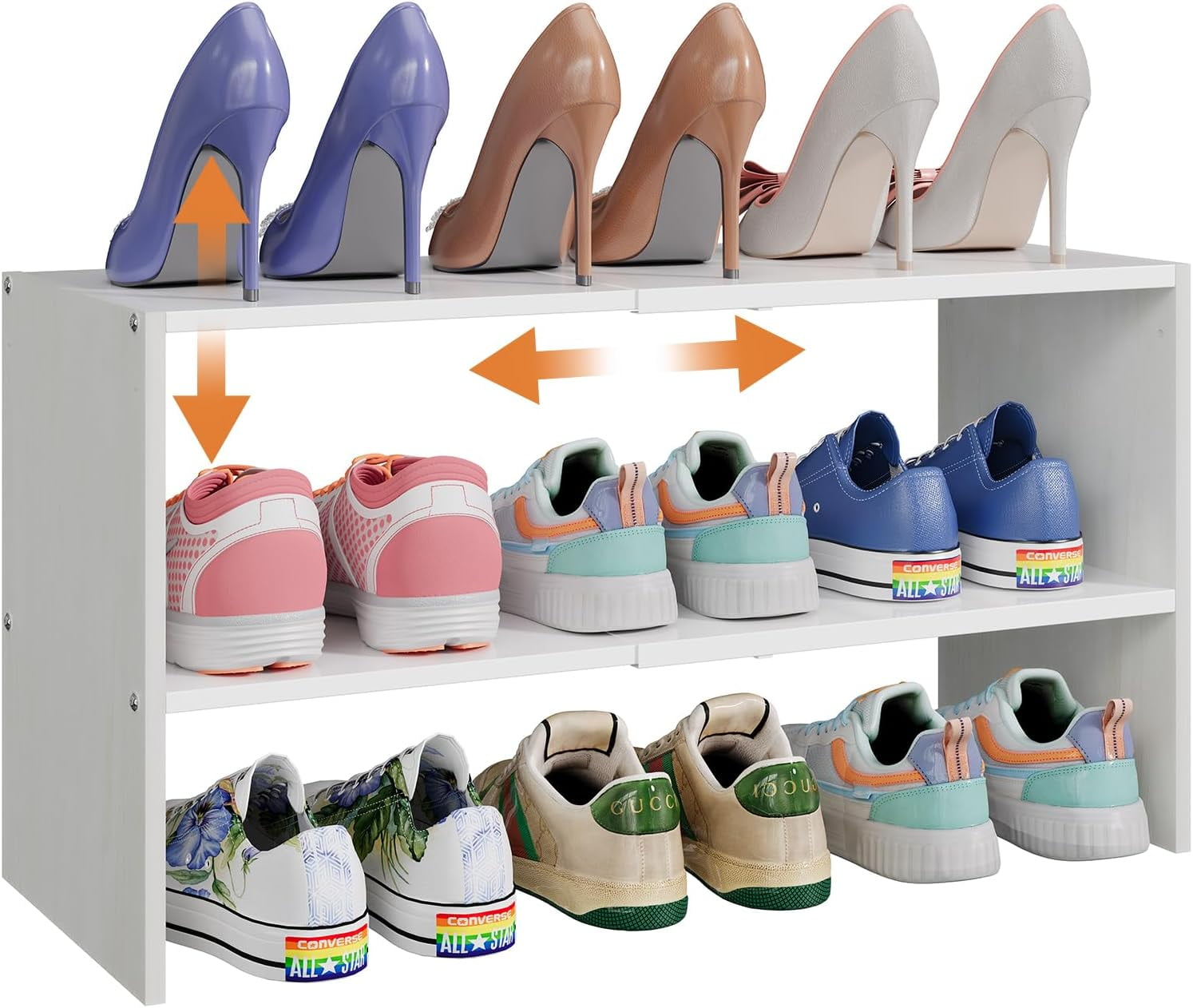 2-Tier Shoe Rack Organizer for Closet, Expandable and Adjustable White ...
