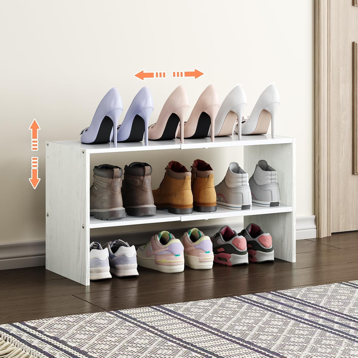 2-Tier Shoe Rack Organizer for Closet, Expandable and Adjustable White ...