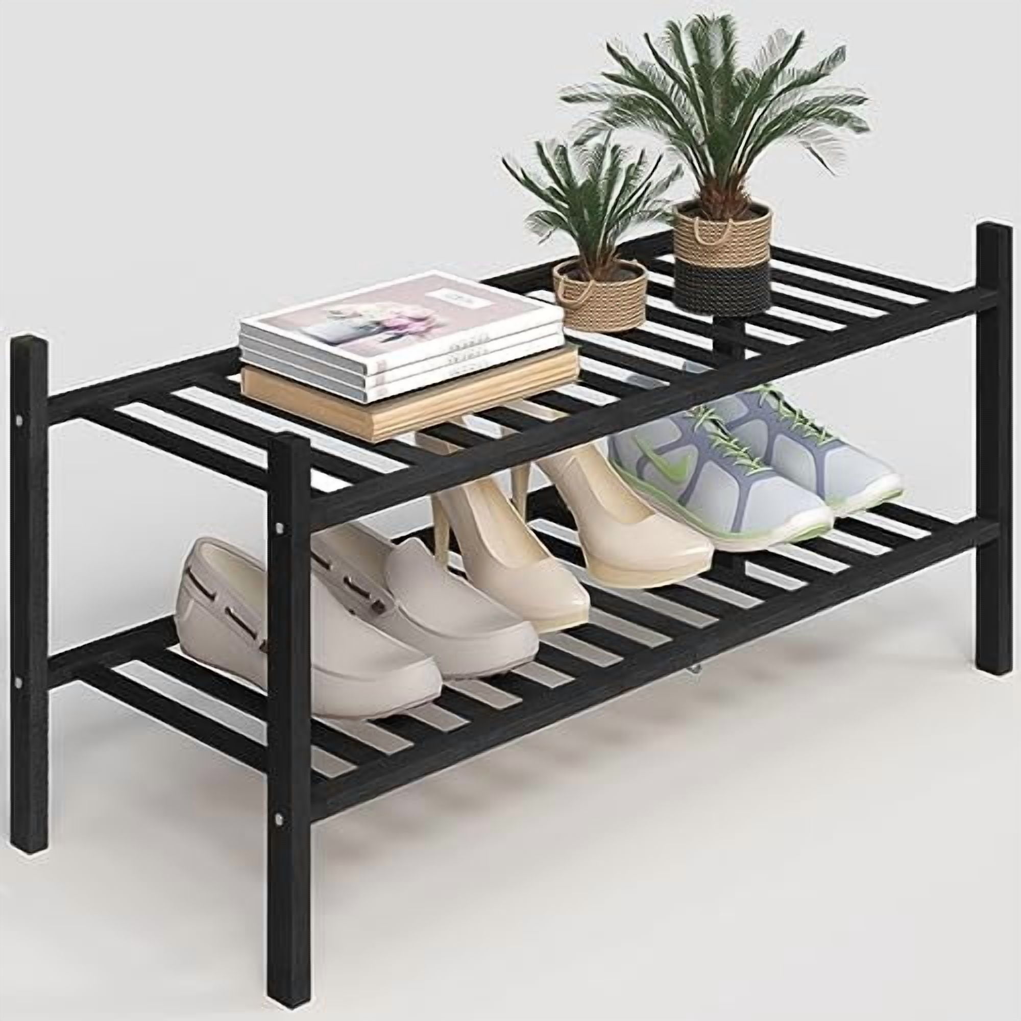 2-Tier Shoe Rack for Closet, Stackable Bamboo Shoe Rack for entryway ...