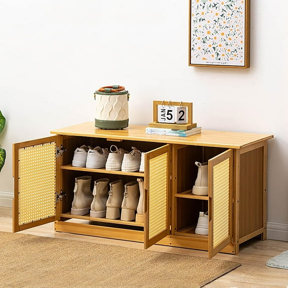2-Tier Shoe Storage , Entryway Shoe with Rattan Doors, Shoe Rack ...