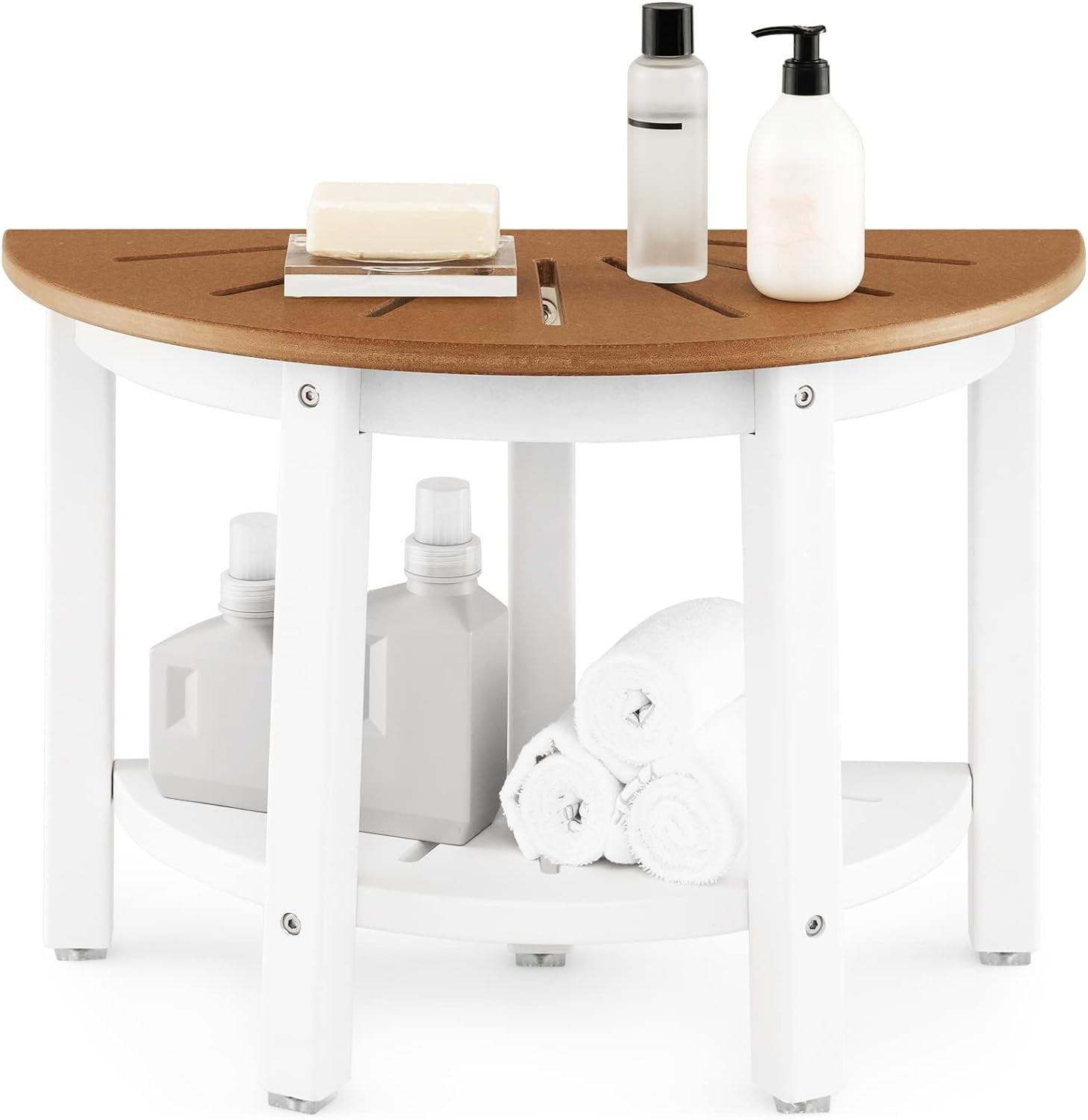 2-Tier Shower Bench, HDPE Bath Spa Bench Seat with Storage Shelf & Non ...