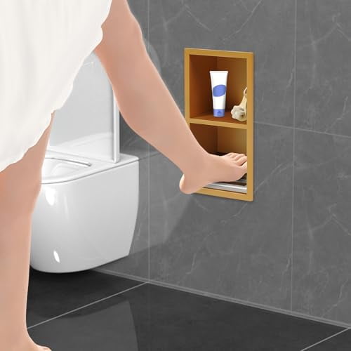 2 Tier Shower Niche Stainless Steel Shower Foot Rest Bathroom Recessed ...