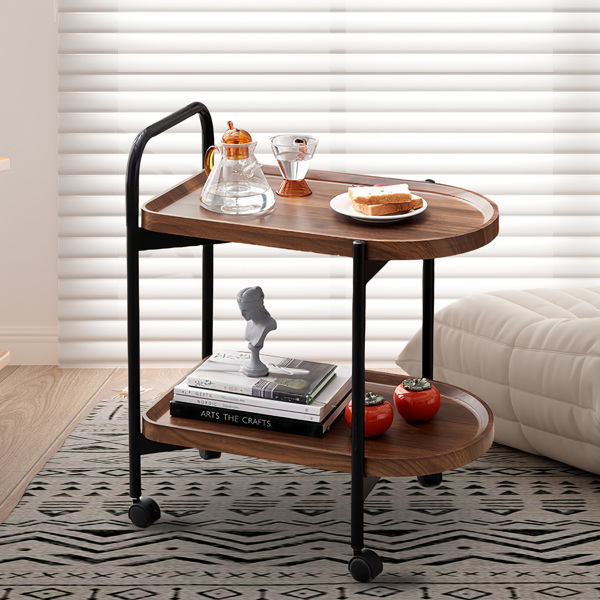 2-Tier Side Table Bar Cart, Metal Frame Mobile Trolley Sofa Side Table ...