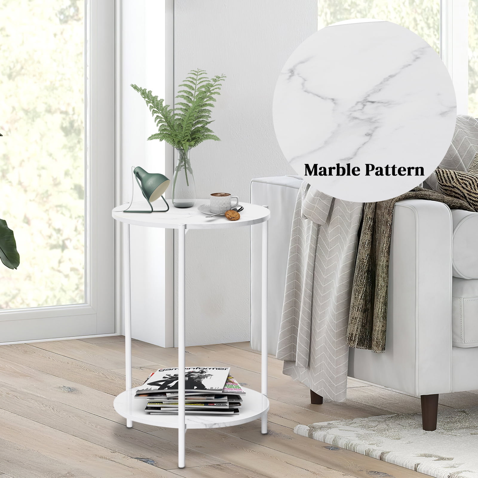 Novashion 2-Tier Side Table, Faux Marble Round End Table, Waterproof ...