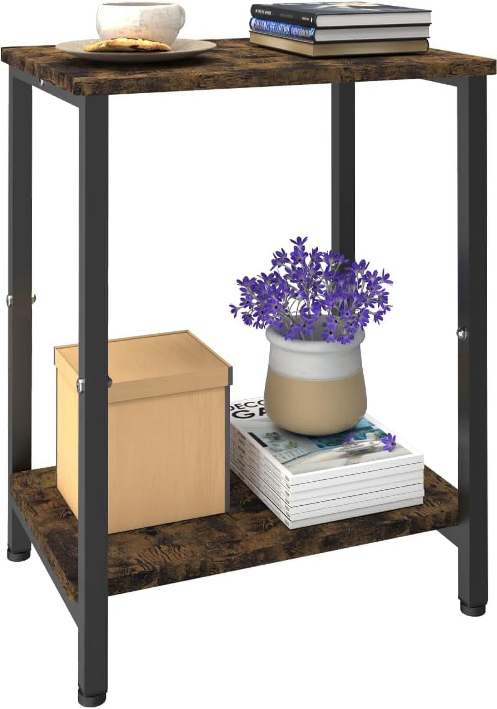 2 Tier Side Table, Heavy Duty End Table with Shelves, Narrow nightstand ...