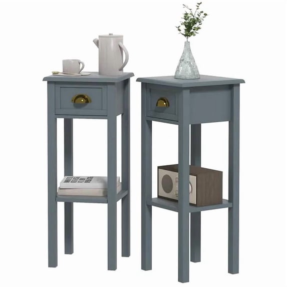 2-Tier Side Table Set of 2, with Drawer and Shelf, End Tables for ...