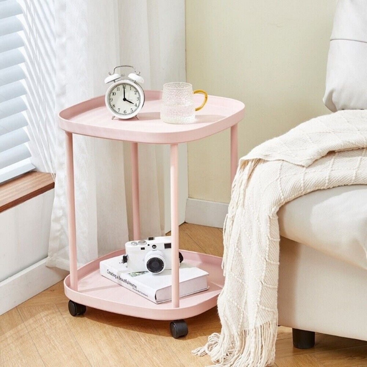 2 Tier Side Table w/Wheels Plastic Mobile Sofa End Table NightStand ...